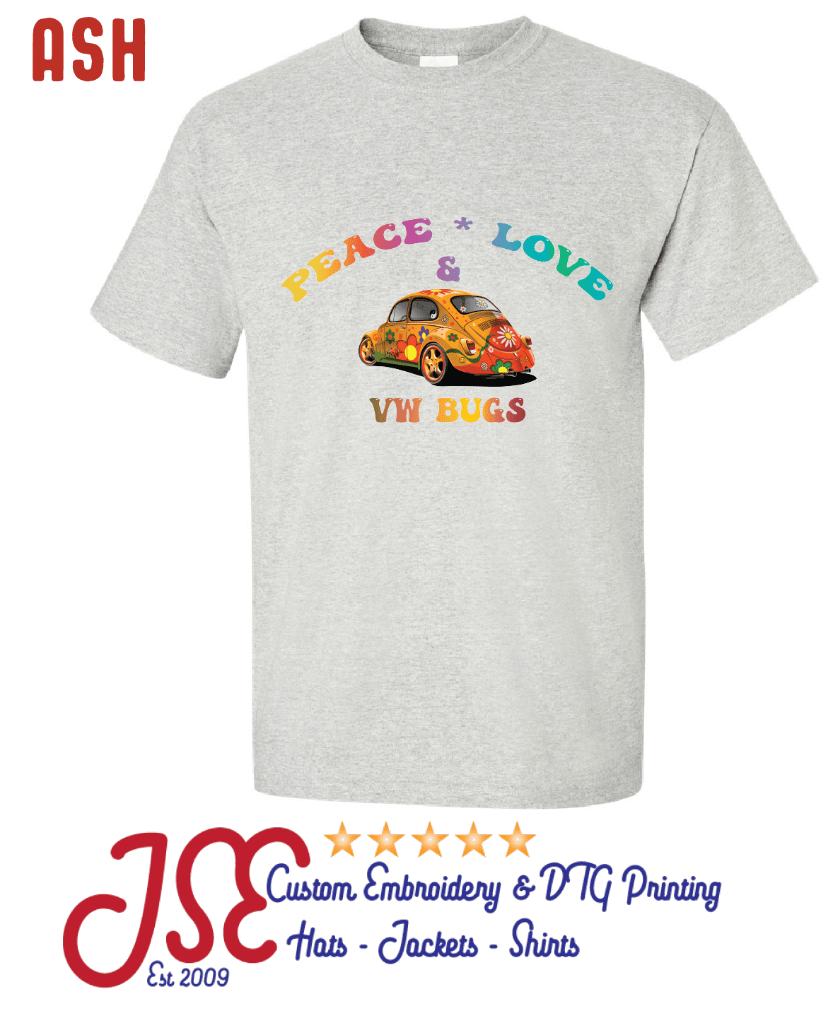 Peace Love & VW Bugs T-Shirt - JSE Embroidery