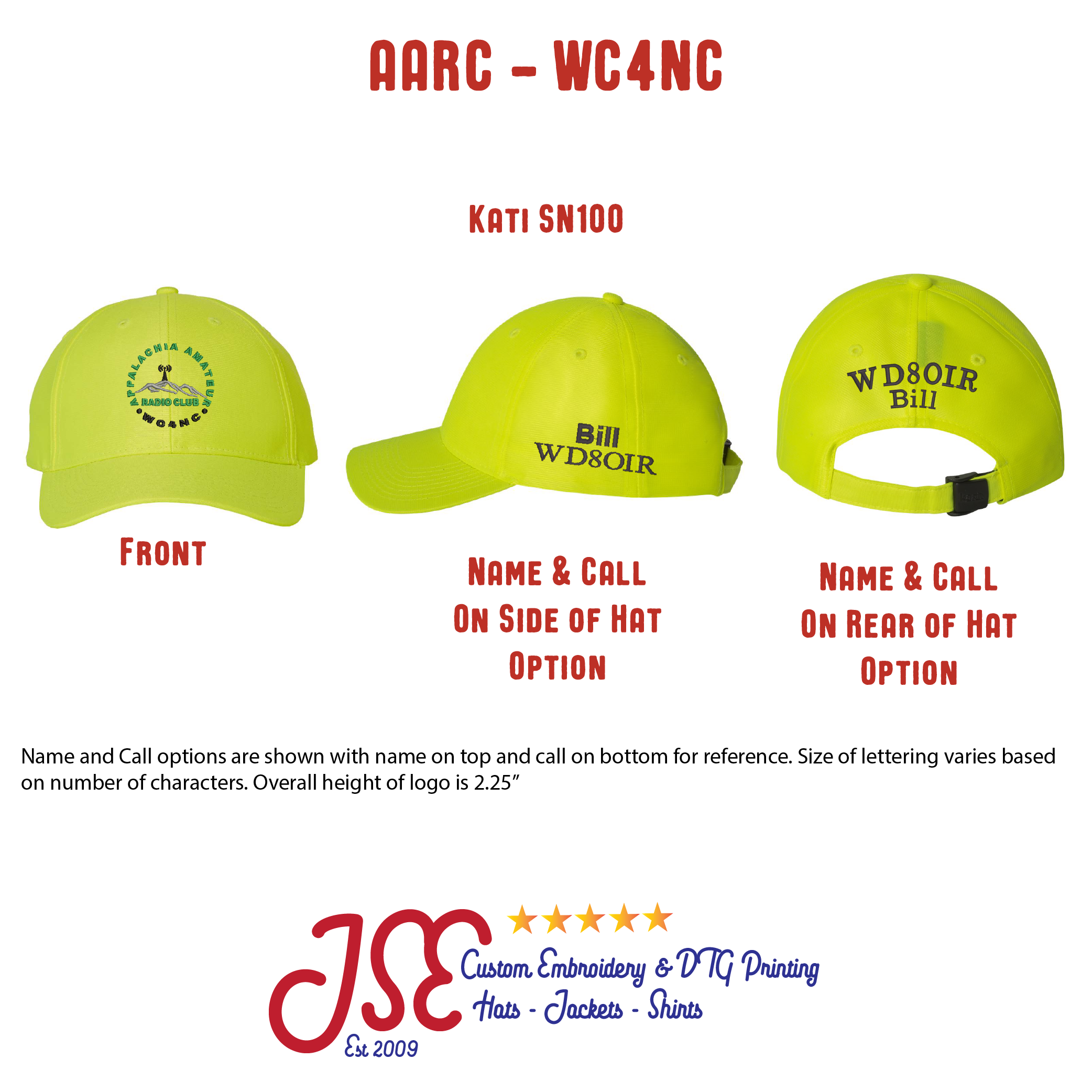Appalachia Amateur Radio Club WC4NC Kati Safety Yellow Hat – JSE Embroidery